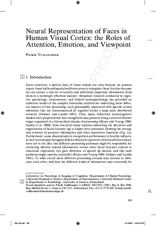 (PDF) Neural Representation of Faces in Human Visual Cortex: the Roles ...