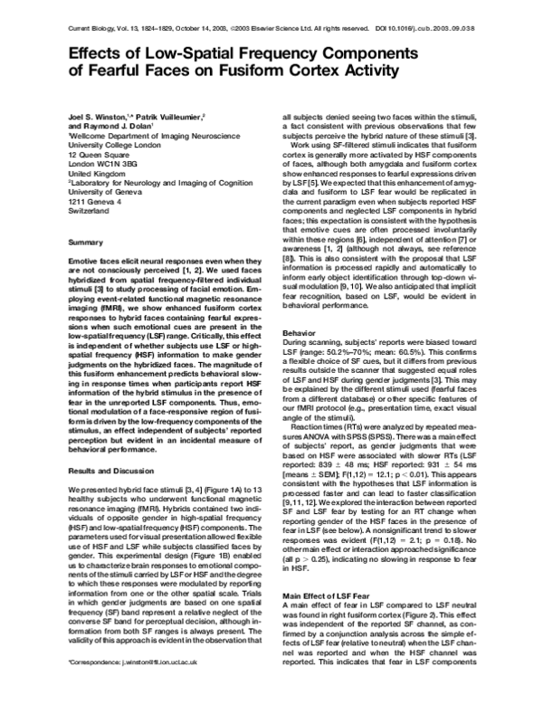 (PDF) Effects of Low-Spatial Frequency Components of Fearful Faces on ...