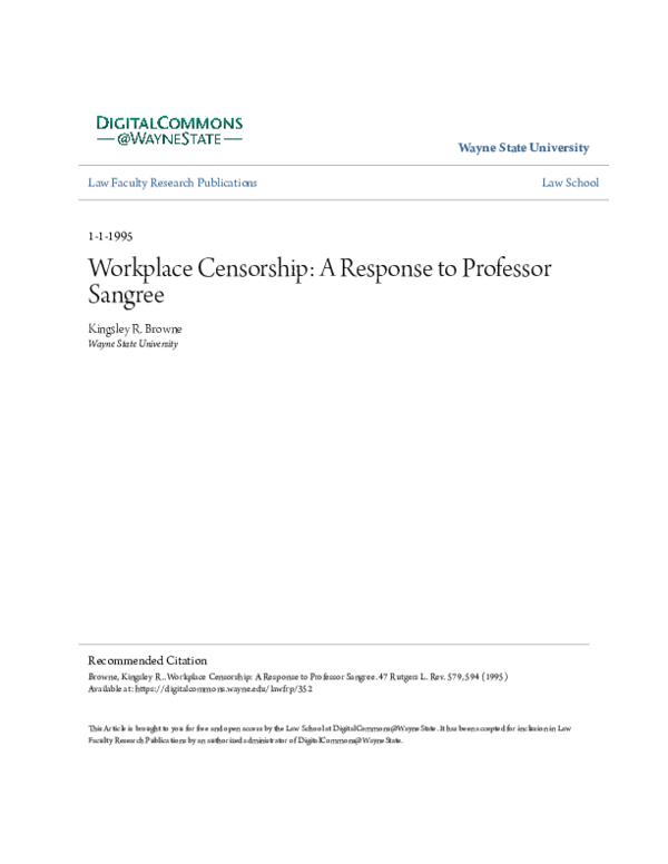 (PDF) Workplace Censorship: A Response to Professor Sangree | Kingsley ...