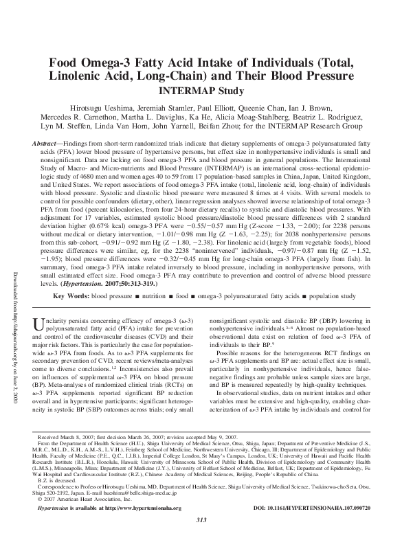 (PDF) Food Omega-3 Fatty Acid Intake of Individuals (Total, Linolenic Acid, Long-Chain) and ...