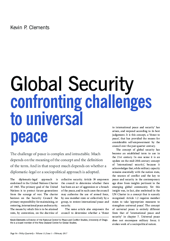 (PDF) Global security: confronting challenges to universal peace | Kevin Clements - Academia.edu