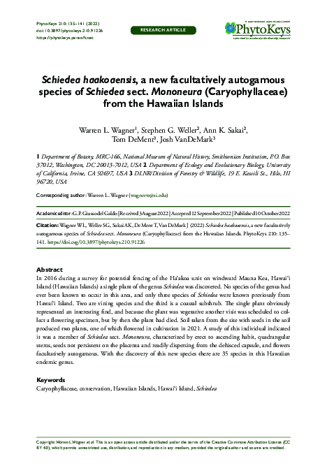 (PDF) ﻿Schiedea haakoaensis, a new facultatively autogamous species of ...