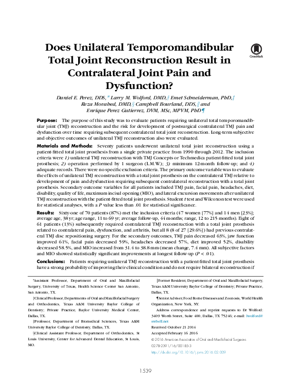 (PDF) Does Unilateral Temporomandibular Total Joint Reconstruction ...
