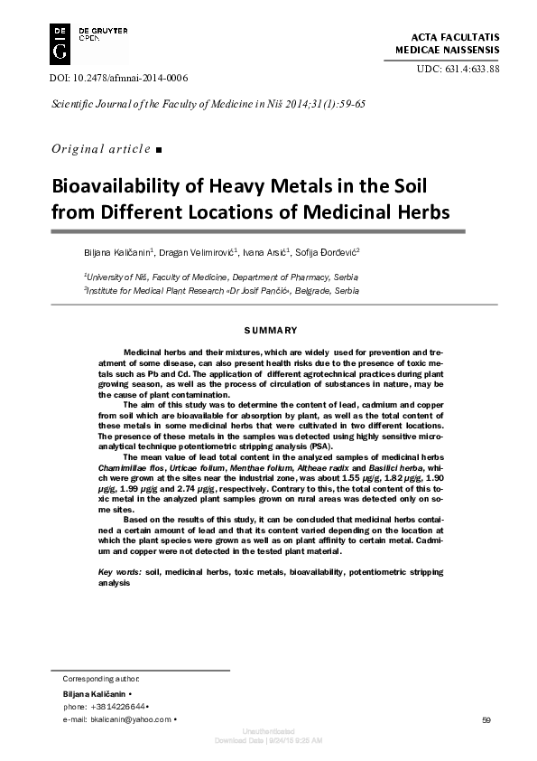 (PDF) Bioavailability of heavy metals in the soil from different ...