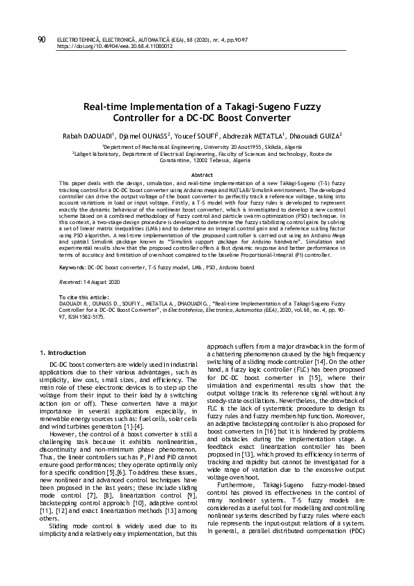 (PDF) Real-time Implementation of a Takagi-Sugeno Fuzzy Controller for a DC-DC Boost Converter