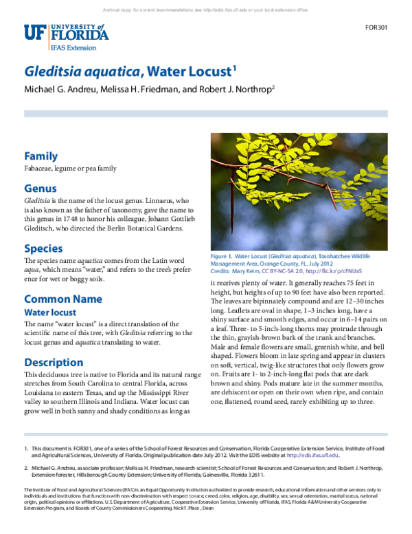 (PDF) Gleditsia aquatica, Water Locust