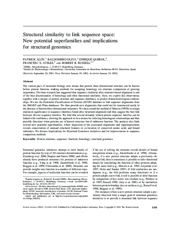 (PDF) Structural similarity to link sequence space: New potential superfamilies and implications ...