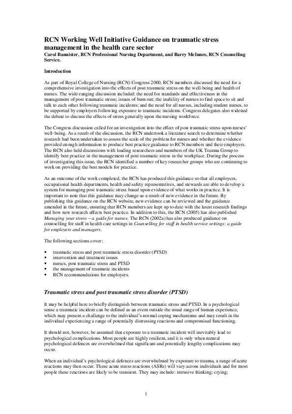 (PDF) RCN Working Well Initiative Guidance on traumatic stress ...