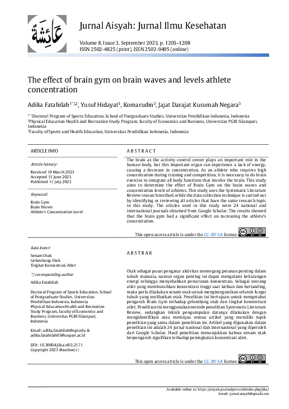 (PDF) The effect of brain gym on brain waves and levels athlete ...