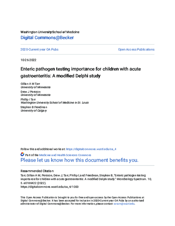 (PDF) Enteric Pathogen Testing Importance for Children with Acute ...