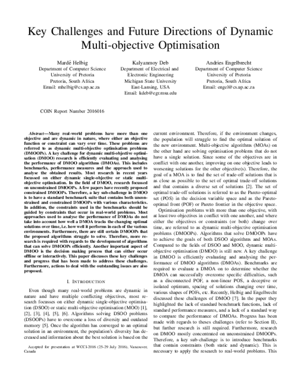 (PDF) Key challenges and future directions of dynamic multi-objective optimisation