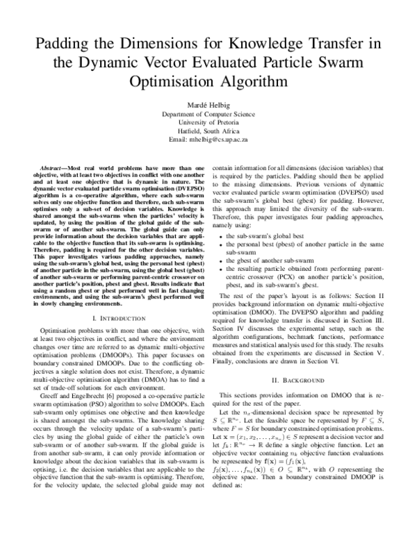 (PDF) Padding the dimensions for knowledge transfer in the dynamic vector evaluated particle ...