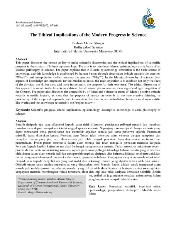 (PDF) The ethical implications of the modern progress in science