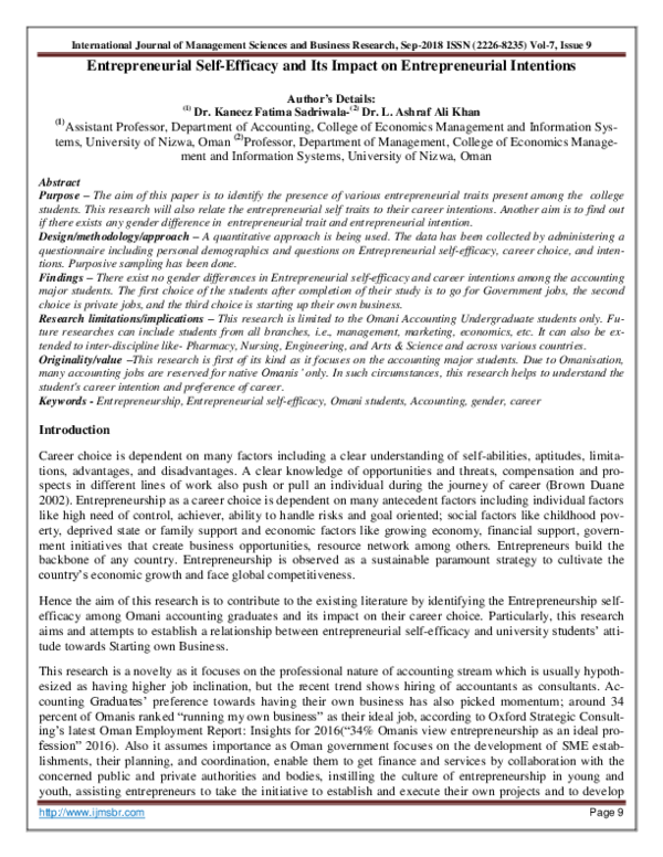 (PDF) Entrepreneurial Self-Efficacy and Its Impact on Entrepreneurial ...