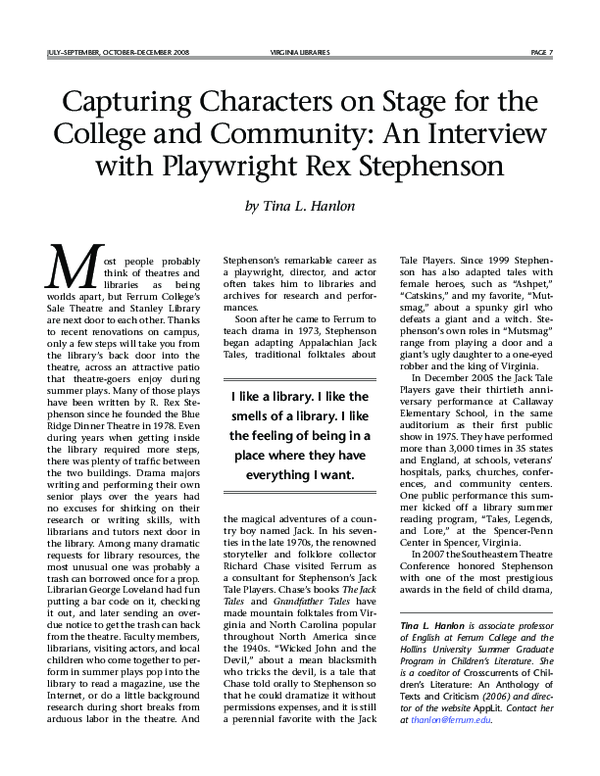(PDF) Capturing Characters on Stage for the College and Community: An ...