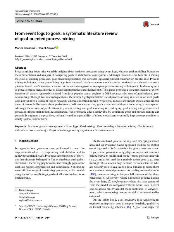 (PDF) From event logs to goals: a systematic literature review of goal-oriented process mining