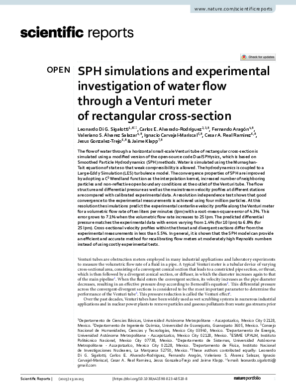 (PDF) SPH simulations and experimental investigation of water flow through a Venturi meter of ...