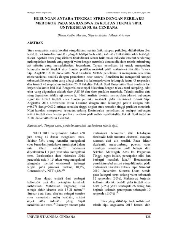 (PDF) Hubungan Antara Tingkat Stres Dengan Perilaku Merokok Pada Mahasiswa Fakultas Teknik Sipil ...