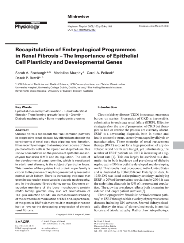 (PDF) Recapitulation of Embryological Programmes in Renal Fibrosis ...