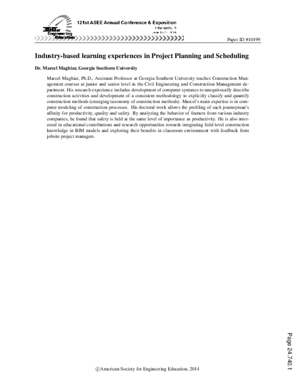 (PDF) Industry-based Learning Experiences in Project Planning and Scheduling