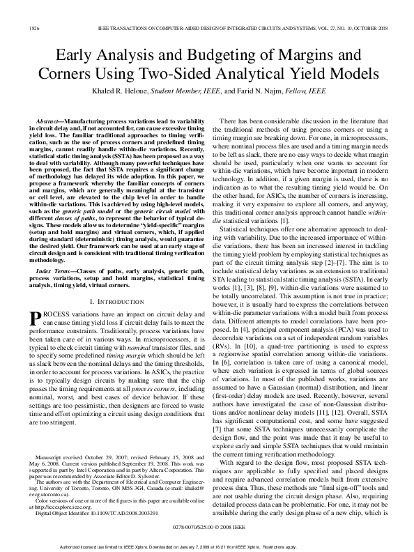 (PDF) Early Analysis and Budgeting of Margins and Corners Using Two ...