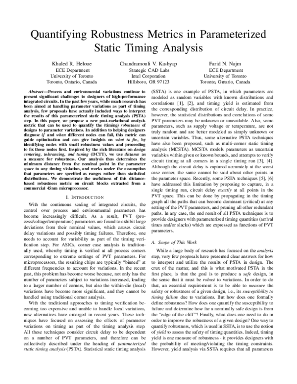 (PDF) Quantifying robustness metrics in parameterized static timing ...