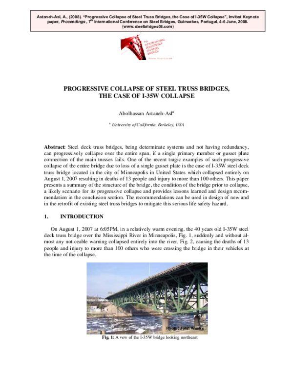(PDF) Progressive Collapse of Steel Truss Bridges, the Case of I-35W ...