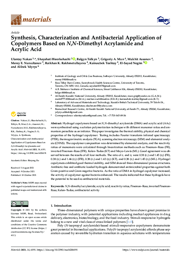 (PDF) Synthesis, Characterization and Antibacterial Application of Copolymers Based on N,N ...