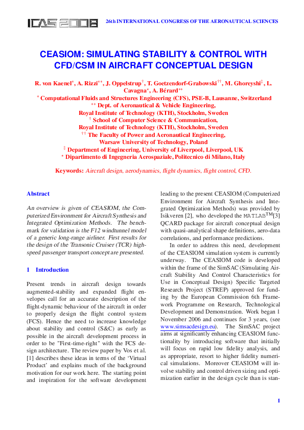 (PDF) Ceasiom: Simulating stability & control with cfd/csm in aircraft conceptual design