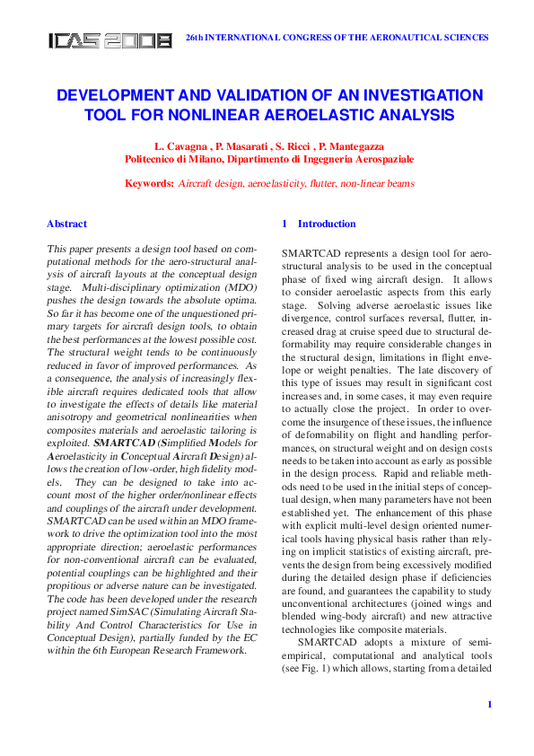 (PDF) Development and Validation of an Investigation Tool for Nonlinear Aeroelastic Analysis