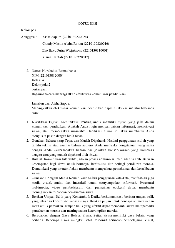 (PDF) Notulensi Kelompok 1