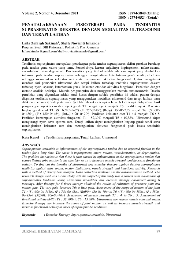 (PDF) Penatalaksanaan Fisioterapi Pada Tendinitis Supraspinatus Dekstra ...