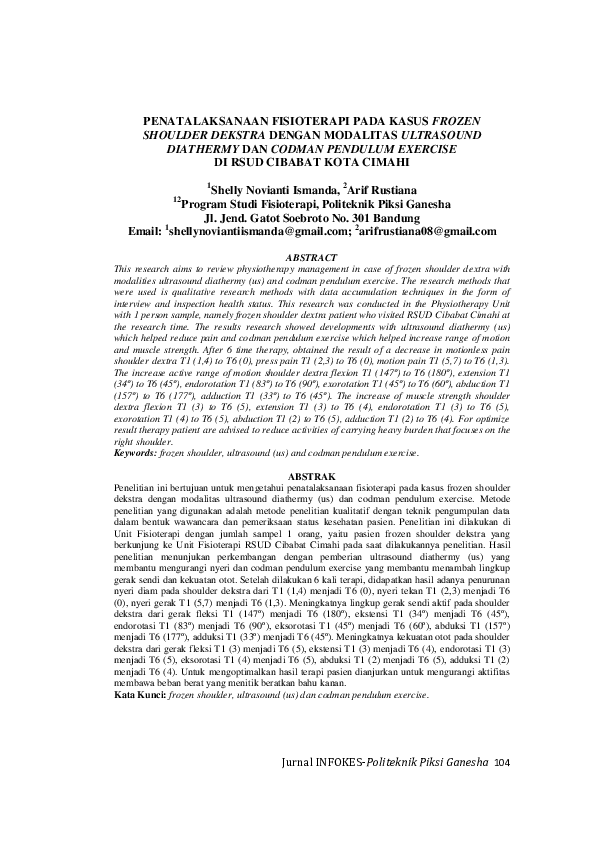 (PDF) Penatalaksanaan Fisioterapi Pada Kasus Frozen Shoulder Dekstra ...