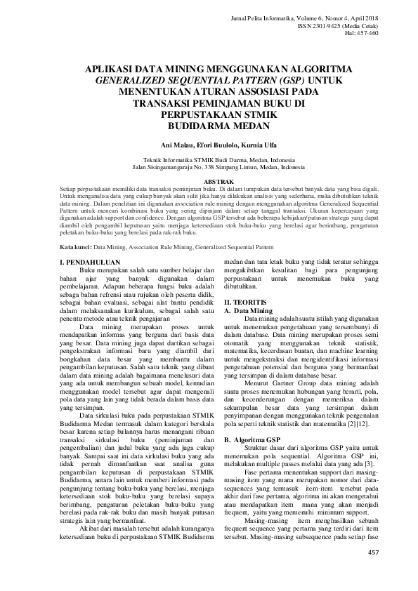 Pdf Aplikasi Data Mining Menggunakan Algoritma Generalized Sequential 4998