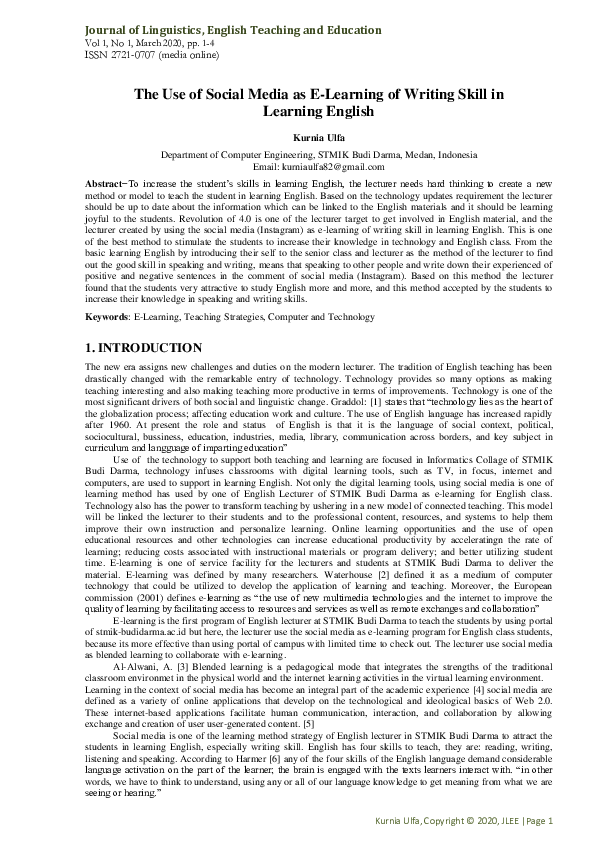 (PDF) The Use of Social Media as E-Learning of Writing Skill in ...