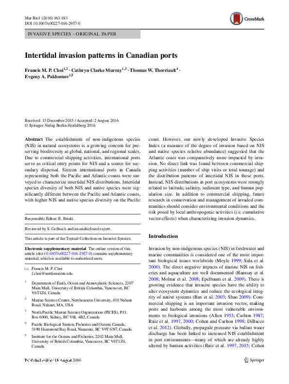 (PDF) Intertidal invasion patterns in Canadian ports