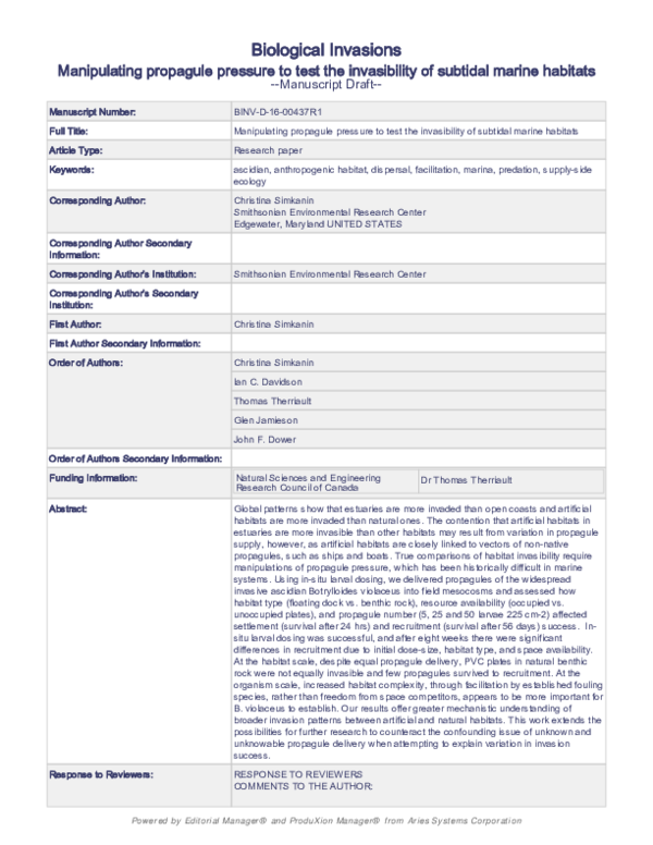 (PDF) Manipulating propagule pressure to test the invasibility of ...