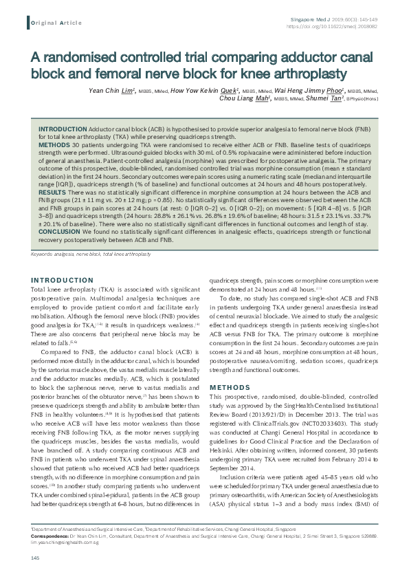 (PDF) A randomised controlled trial comparing adductor canal block and ...