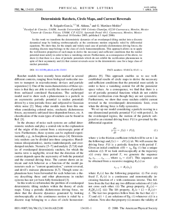 (PDF) Deterministic Ratchets, Circle Maps, and Current Reversals