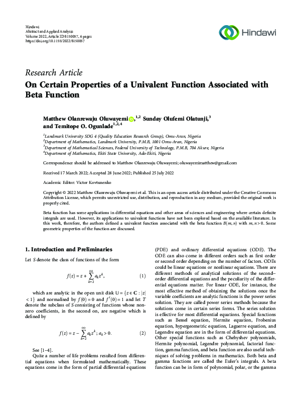 (PDF) On Certain Properties of a Univalent Function Associated with ...