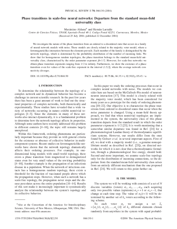 (PDF) Phase transitions in scale-free neural networks: Departure from the standard mean-field ...