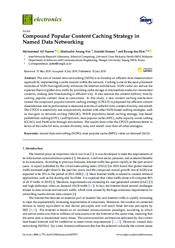 Pdf Compound Popular Content Caching Strategy In Named Data Networking