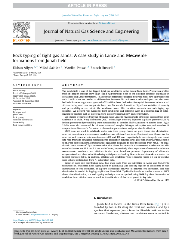 (PDF) Rock Typing of Tight Gas Sands: A Case Study in Lance and ...