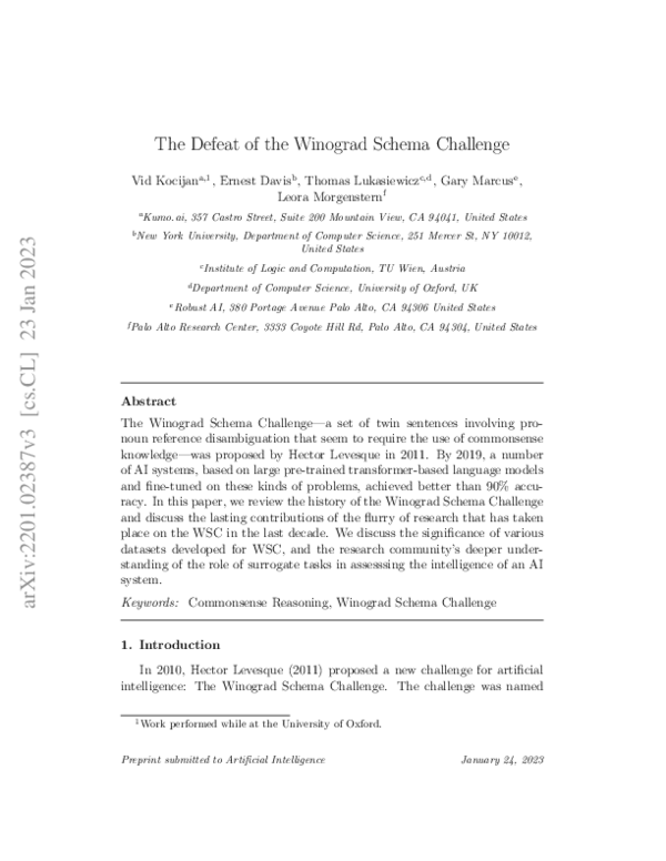(PDF) The Defeat of the Winograd Schema Challenge