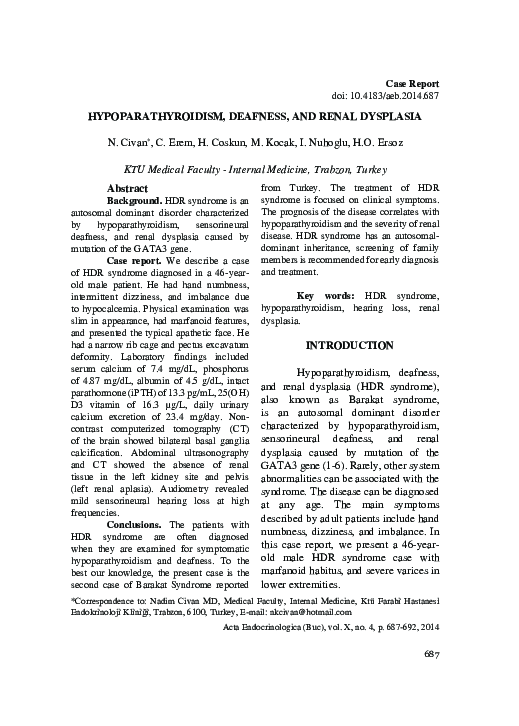 (PDF) Hypoparathyroidism, Deafness, and Renal Dysplasia