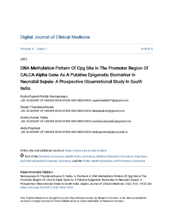 (PDF) DNA Methylation Pattern Of Cpg Site In The Promoter Region Of ...