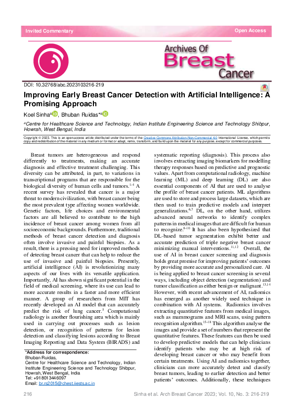 (PDF) Improving Early Breast Cancer Detection with Artificial ...
