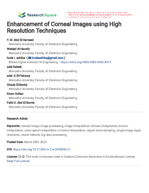 (PDF) Enhancement of Corneal Images using High Resolution Techniques