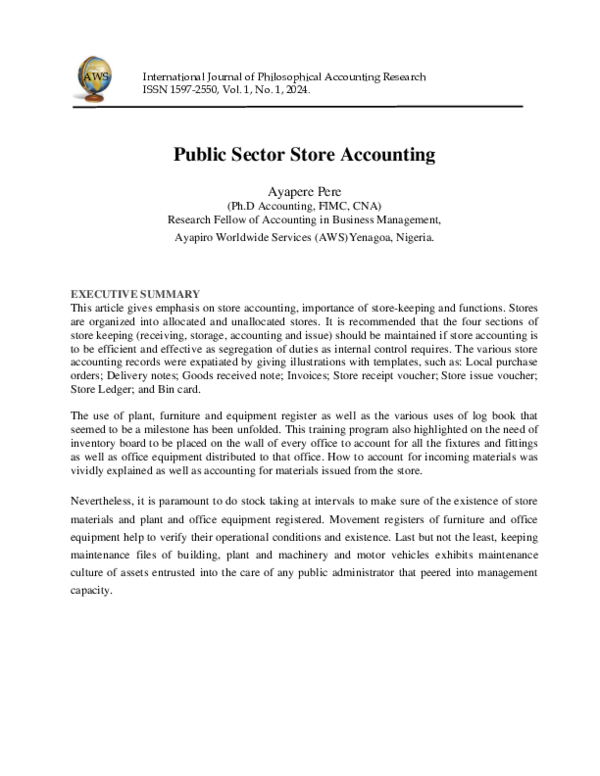 (PDF) Public Sector Store Accounting