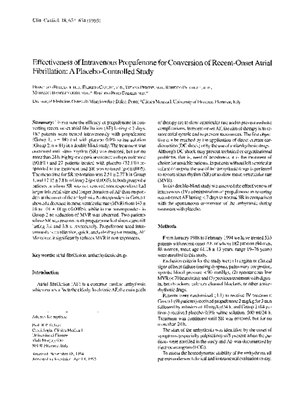 (PDF) Intravenous Propafenone for Atrial Fibrillation